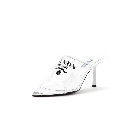 Prada | Shoes | Prada Womens Logo Heeled Sandals Pvc With Leather Clear ...